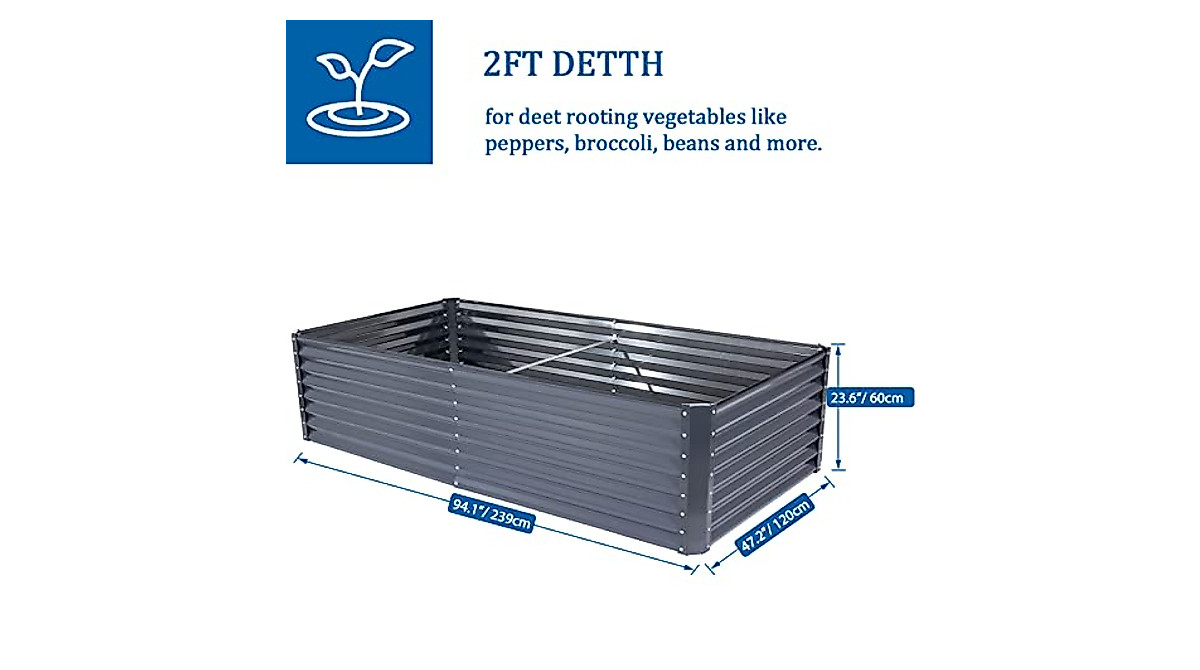 KGAR 8x4x2ft Metal Raised Garden Bed - Grow Veggies & Herbs