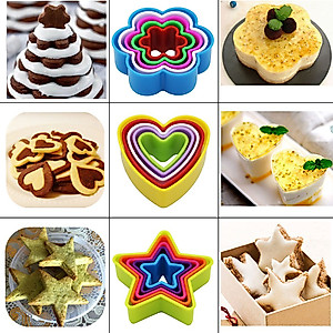 SOOKOO 32 PCS Cookie Cutter Set, Biscuit Cutter Set, Multi-size Sandwich Fondant Cake Fruit Vegetable Shapes Cutter Set (Square, Round, Star, Heart, Flower, Gingersnap)