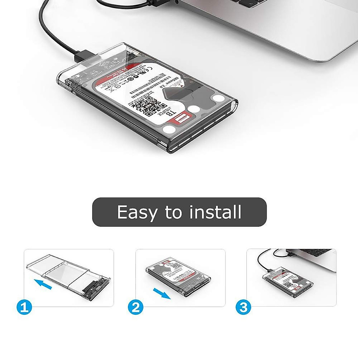 Reletech 2.5" External Hard Drive Enclosure, SATA to USB 3.1 Tool-Free Clear for 2.5 Inch SSD & HDD 9.5mm 7mm External Hard Drive Case Supports UASP SATA