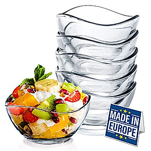 Volarium Small Glass Bowls for Soups, Snacks, Side Dishes, Fruit Salads, Yogurt Parfaits, Trifle, Oatmeal, Cereal with Milk, Yogurt, Desserts, and Nuts, Set of 6 (7 1/4oz)