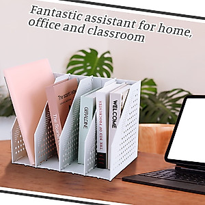 Crtiin 4 Pcs Collapsible Plastic Magazine File Holder 4 Section Plastic Hollow Documents Foldable Organizer Vertical Binder Storage Upright Magazine Shelf Magazine Rack for Office Organization, Gray