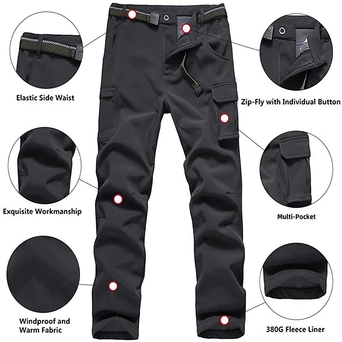 JOMLUN Kids Boy's Youth Fleece Lined Hiking Pants Outdoor Soft shell Snow Ski Waterproof Windproof Warm Cargo Insulated Pants Winter