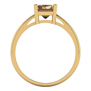 Clara Pucci 1.9ct Emerald Cut Solitaire Brown Champagne Diamond Bridal Designer Wedding art deco Anniversary Ring 14k Yellow Gold