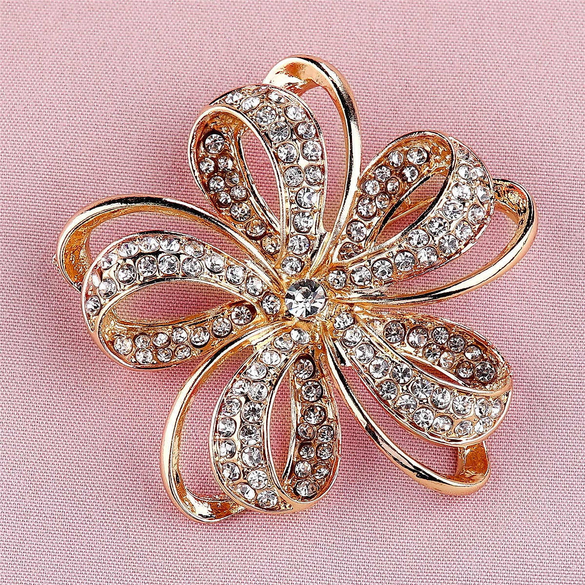 Nicole Miller Gold Twisted Petals Flower Crystal Rhinestones Brooch