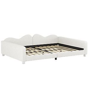 Beuiosda Full Size Upholstered Daybed, Bed Frame Full with Cloud-Shaped Backrest, Sherpa Fabric Sofa Bed with for Kids Teens Boys Girls (White, Full)