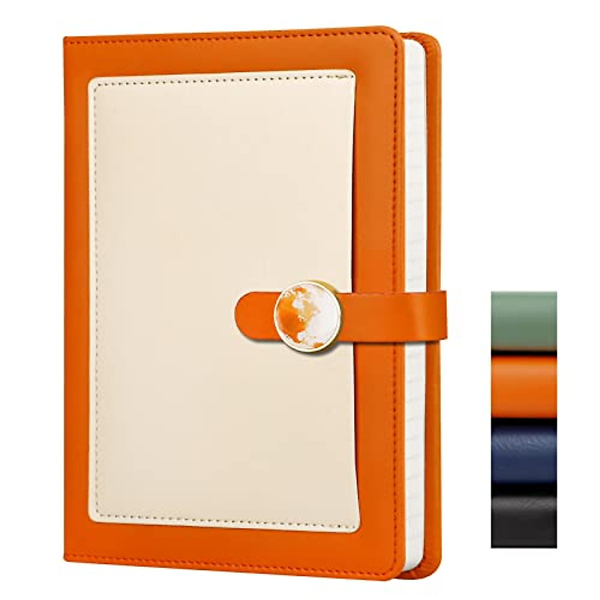 AHGXG Lined Journal for Women, Leather Hardcover A5 Notebook Diary, Personal Business Notebook with Magnetic Buckle, Pocket and Gift Box, 192 Numbered Pages, 100GSM Thick Paper, 5.7'' X 8.4'', Orange
