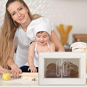 Bread Container, Plastic Bread Box for Bread Storage-Durable, Bread Box for Kitchen Countertop Bread Keeper with Airtight Lid Easy To Assemble, Farmhouse Bread Box with Window Bread Holder, White