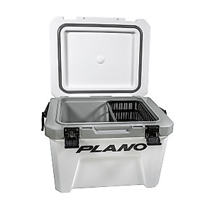 Plano Frost 21-Quart Hard Cooler, Includes Dry Basket, Small, White and Black, Durable, Insulated Ice Chest for Camping, Fishing, and Tailgating