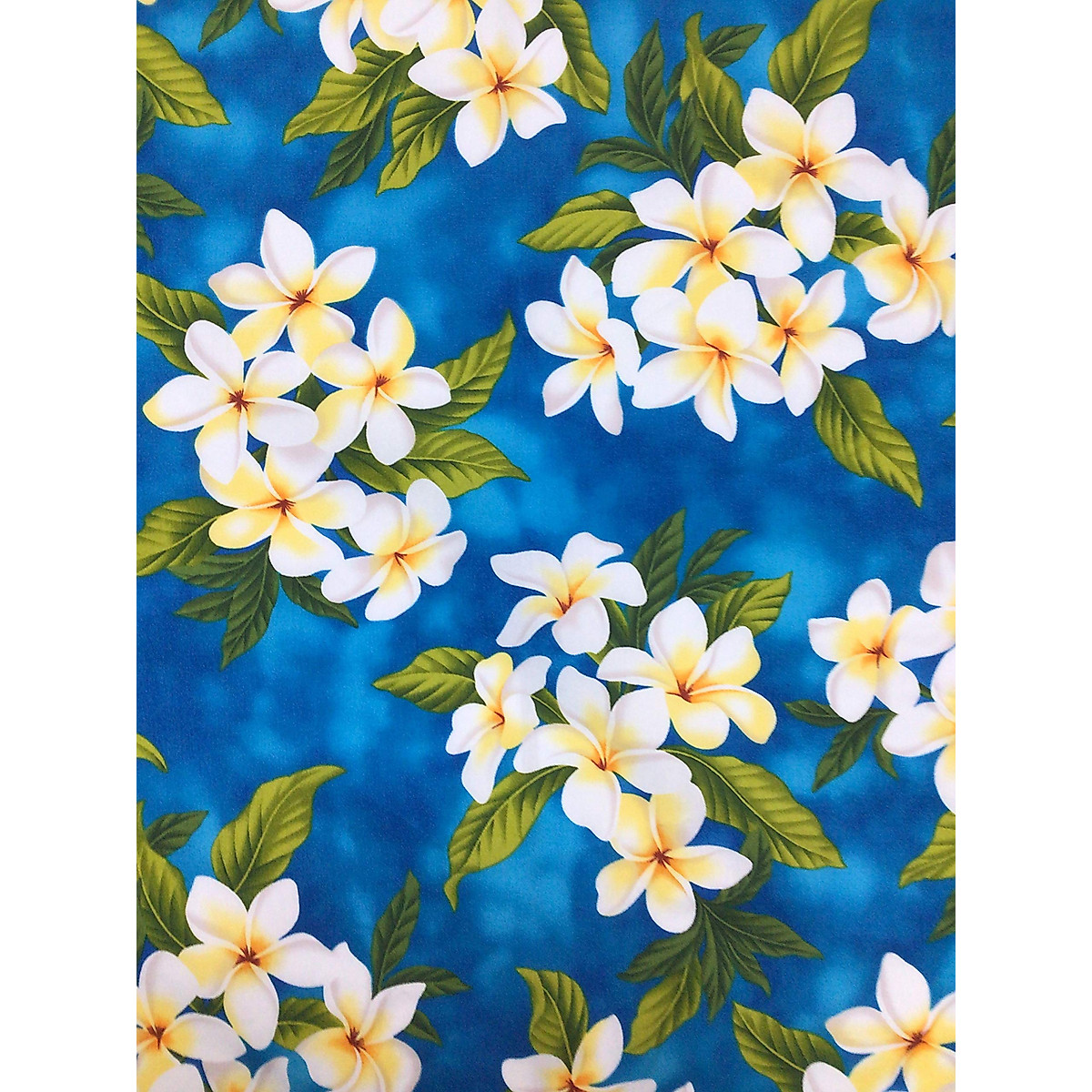 Turquoise Plumerias Hawaiian Print Fabric Sold by The Yard