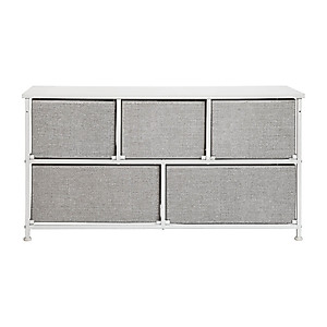 Flash Furniture Harris 5-Drawer Storage Chest of Drawers, Modern Bedroom Dresser with 5 Easy Pull Fabric Drawers and Engineered Wood Top, Light Gray