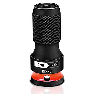 BLACKROBOT Quick Release Impact Bit Holders 3/8-Inch Square Drive to 1/4-Inch Hex Socket Adapter, CR-MO Steel, Red