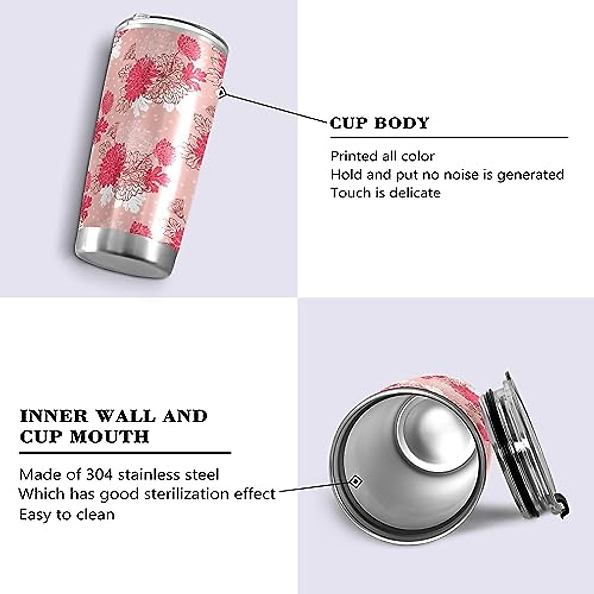 Jihqo Beautiful Floral Pattern Tumbler with Lid and Straw, Insulated Stainless Steel Tumbler Cup, Double Walled Travel Coffee Mug Thermal Vacuum Cups for Hot & Cold Drinks 12oz