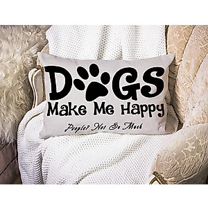 Smooffly Dogs Make Me Happy People Not So Much Funny Letter Black Waist Lumbar Cotton Linen Throw Pillow case Cushion Cover for Sofa Home Decorative Oblong 12x20 Inches