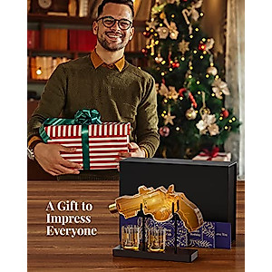 Gifts for Men Dad, Kollea 9 Oz Whiskey Decanter Set with 2 Oz Glasses, Unique Dad Birthday Gift Ideas from Daughter Son, Funny Military Retirement Present, Cool Liquor Dispenser for Home Bar