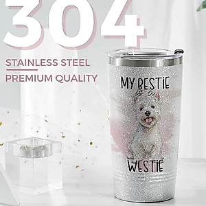 Onebttl Westie Gifts for Women, Westie Lover Gifts, 20oz (590ml) Westie Glitter Tumbler with Lid and Straw, for Christmas, Birthday, Gifts for Westie Mom