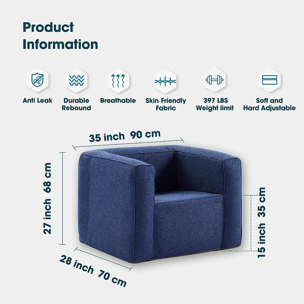 RELXTIME Inflatable Chair Air Couch Outdoor Indoor Sofa,Blow Up Couches for Camping,Patio,Backyards,Livingroom with Air Pump (Blue)