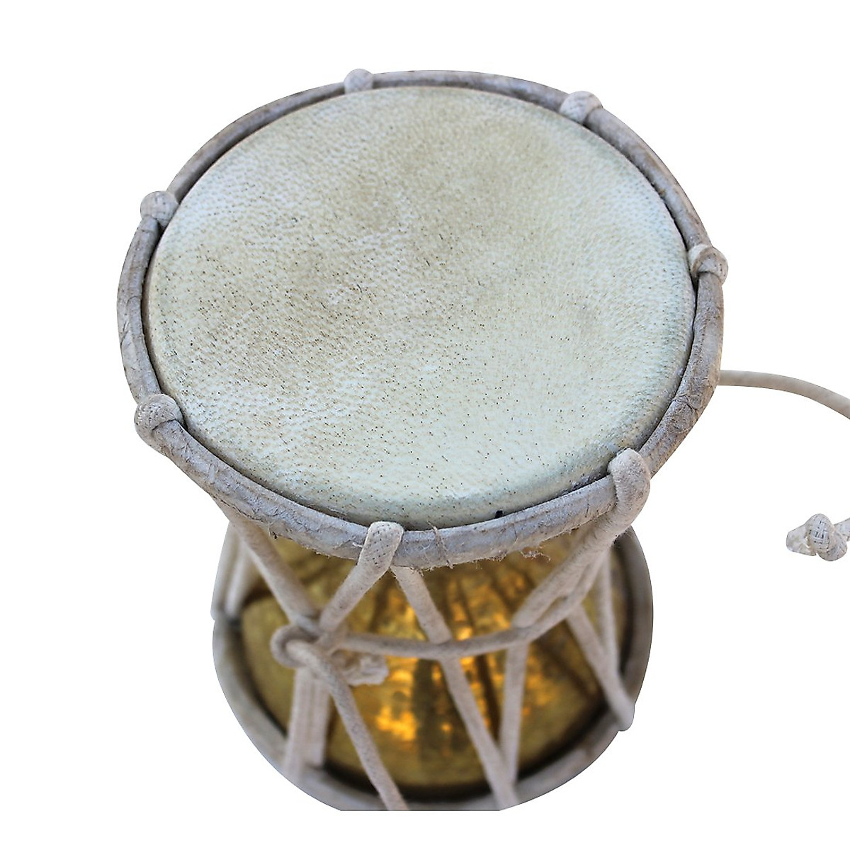 De Kulture Handheld Brass Damroo (Medium) Traditional Indian Folk Musical Percussion Instruments, Handmade Drum Damru, 6x8 (DH) Inches