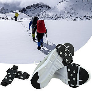 Snow Traction Cleats, Ice Cleats Crampons Traction Snow Grips for Boots Shoes, Non-Slip Outdoor Sports Shoe Crampons Ice Grip for Ice Snow, Winter Hiking Climbing Ice Fishing Black
