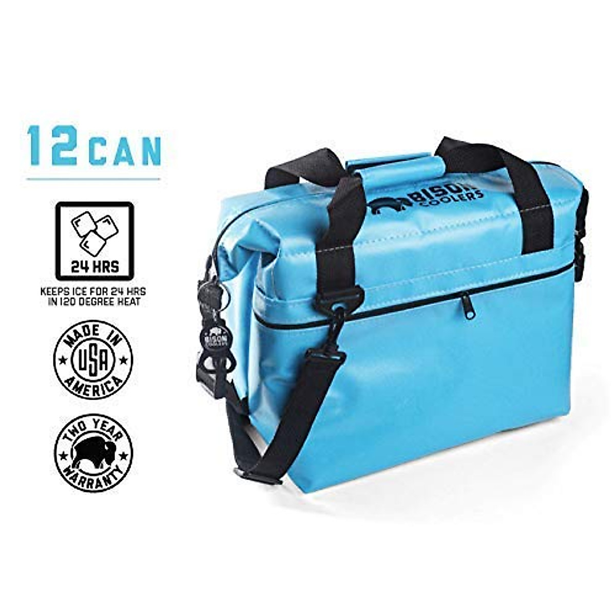 Bison Soft Cooler, Small Cooler Bag, Travel Cooler, Soft Sided Cooler Bag, Camping Coolers, Insulated Cooler, Soft Cooler Bag, Travel Cooler for Car, Bag Cooler (12-Can, Blue)
