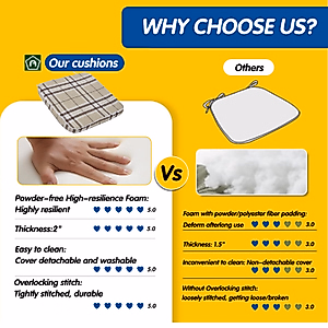 Maphissus 6 Set Memory Foam Kitchen Chair Pad Non Slip 16x16 Dining Seat Cushion with Ties Beige