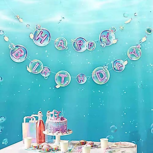 Decor365 Little Mermaid Happy Birthday Banner Under The Sea Theme Party Decorations Ocean Theme Little Mermaid Bubble Garland Fish Coral Bday Garland for Girls Birthday Party Decoration