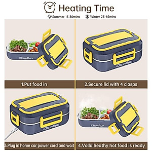 Electric Lunch Box Food Heater 3-in-1 for Car & Home - 60W Warms Flexible 12/24/110 Volts. 1.5 Liter, 3 Compartments, Stainless Steel, Durable, Leakproof, Safe & for Fresh, Hot Meals Boxes for adults