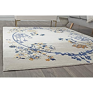 Rugs America Ivory Blue Floral Transitional Rug Gold Magnolia VA20D 2'0"X4'0" Area Rug