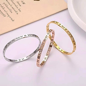 Winnie women's stainless steel rhinestone Roman numerals bracelet, rose gold, gold, silver, width 4.55mm. diameter 60mm (3 color set)