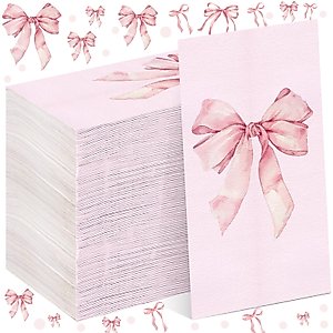 Janlaugh 100 Pack Cocktail Bow Napkins Disposable Folded Bow Party Supplies Birthday Bridal Shower Bachelorette Bow Paper Towel Bathroom Disposable Towel for Birthday Engagement Decor