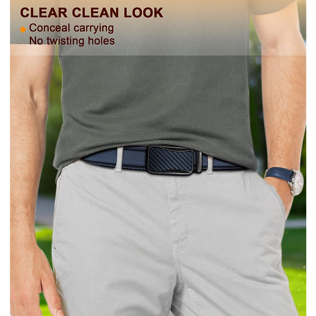 KEMISANT Mens Ratchet Belt 2 Units,Sliding Belt For Gift Mens Dress Casual 1 3/8",Size Adjustable(Black/Blue,38"-44" Waist Adjustable)