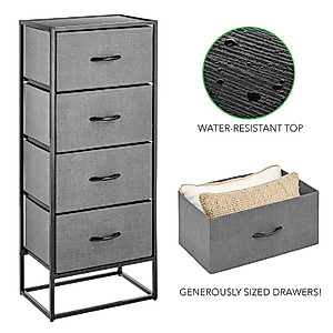 mDesign Tall, Vertical 4-Drawer Dresser Storage Tower - Sturdy Steel Frame, Easy Pull Fabric Bins/Wood Handles - Organizer Unit for Bedroom, Hallway, Entryway, Closets - Charcoal Gray