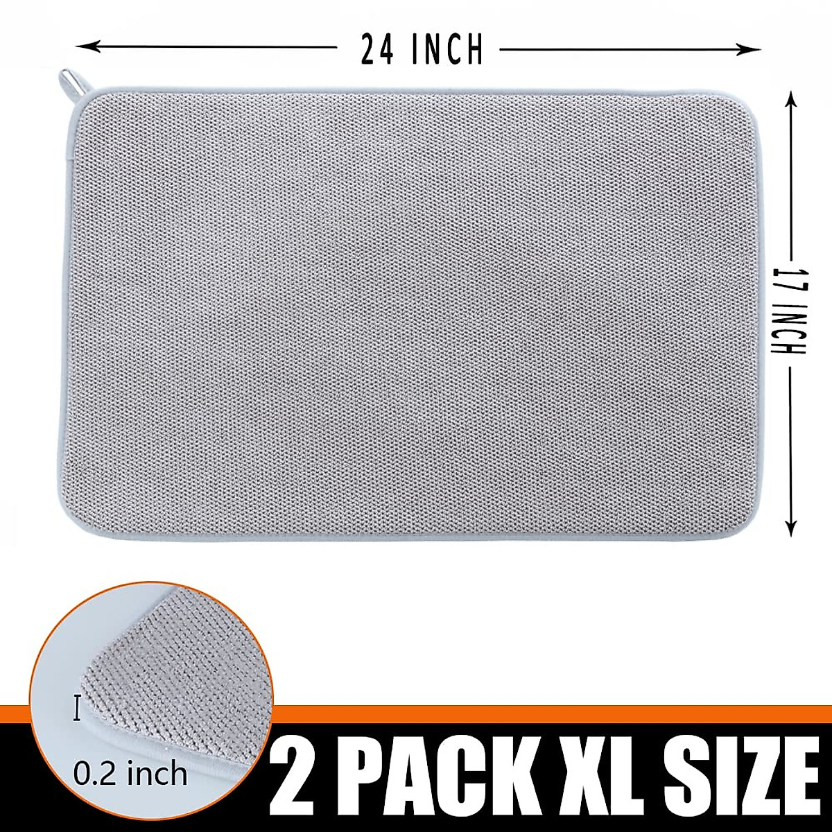 CIYSHO 2 Pack Dish Drying Mat for Kitchen Counter, 24 x 17 Inch Microfiber Dishes Drainer Mats, Large Absorbent Dish Drying Pad for Countertop (Grey)