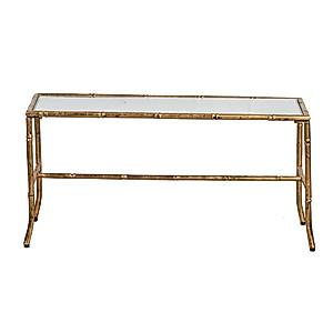 A and B Home 36" L Rectangle Indoor Elegant Coffee Table, w/Glass Top, Antique Gold Metal Frame, Padded Feet