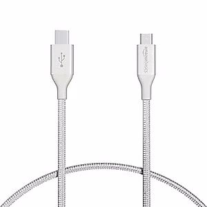 Amazon Basics Double Braided Nylon USB Type-C to Micro-B 2.0 Male Charger Cable | 1 foot, Silver