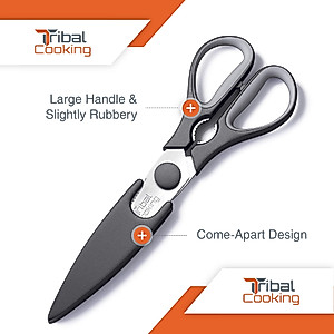 Tribal Cooking Kitchen Scissors - 8.8-Inch Professional Kitchen Shears - Heavy Duty, Stainless Steel, Dishwasher Safe - Micro Serrated Edge Cuts Food, Meat, Poultry - Sharp Utility Scissors.