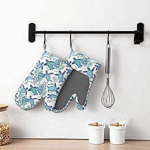 Custom Silicone Oven Mitts with Name Sea Turtle Coral Heat Resistant Non-Slip Cotton Lining Oven Gloves Set of 2 Comfort Safety Durable Kitchen Pot Holder for Barbecue Cooking Baking Grilling