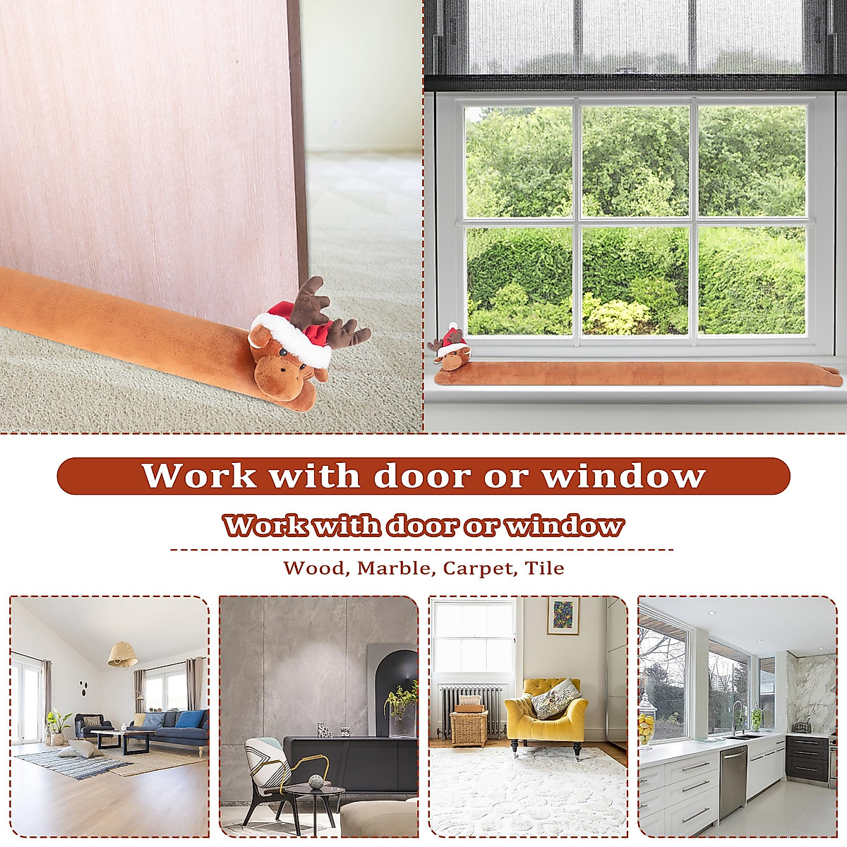 My OLi Under Door Draft Stopper Decorative Wind Stopper 36 inch for Door & Window Noise Blocker Gap Stoppers Window Sealer - Christmas Reindeer