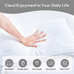 Glaciman Gusseted Bed Pillows King Size Set of 2, Hotel Quality Pillows 2 Pack for Side and Back Sleepers, Breathable Cover and Soft Down Alternative Filling, Grey Piping, 20X36 inches