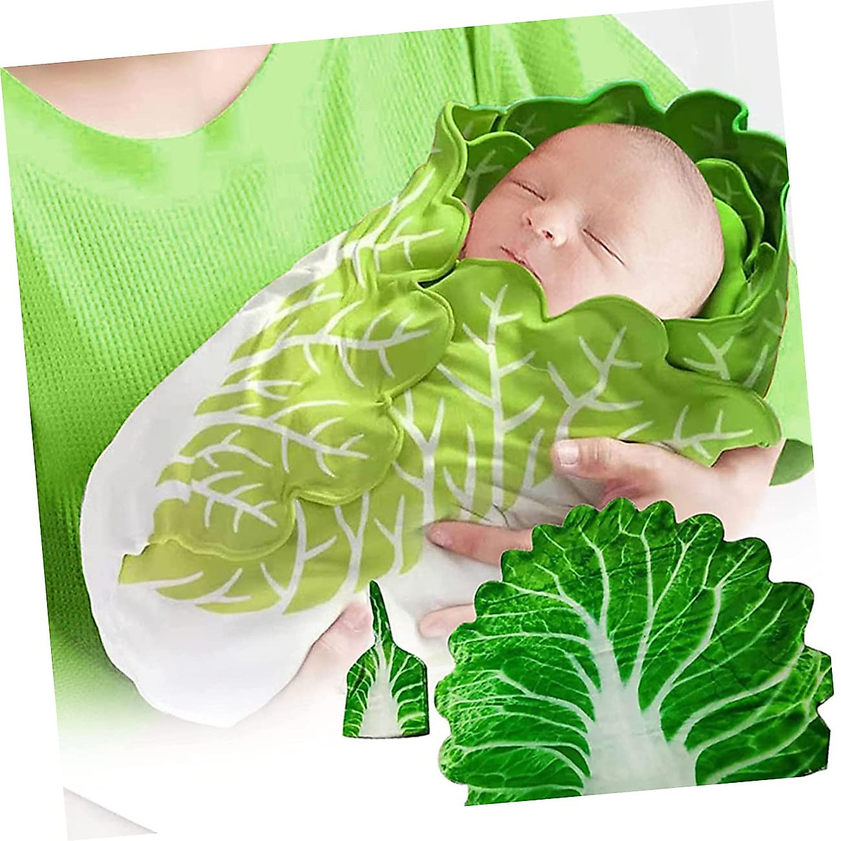 KOMBIUDA 1 Set Blankets Wrap Baby Softer Leaves with Creative Sleep Cabbage Newborn Props Photo Toddler Hat Green Background Photography Unisex Chinese Girl Funny Swaddle Memory for