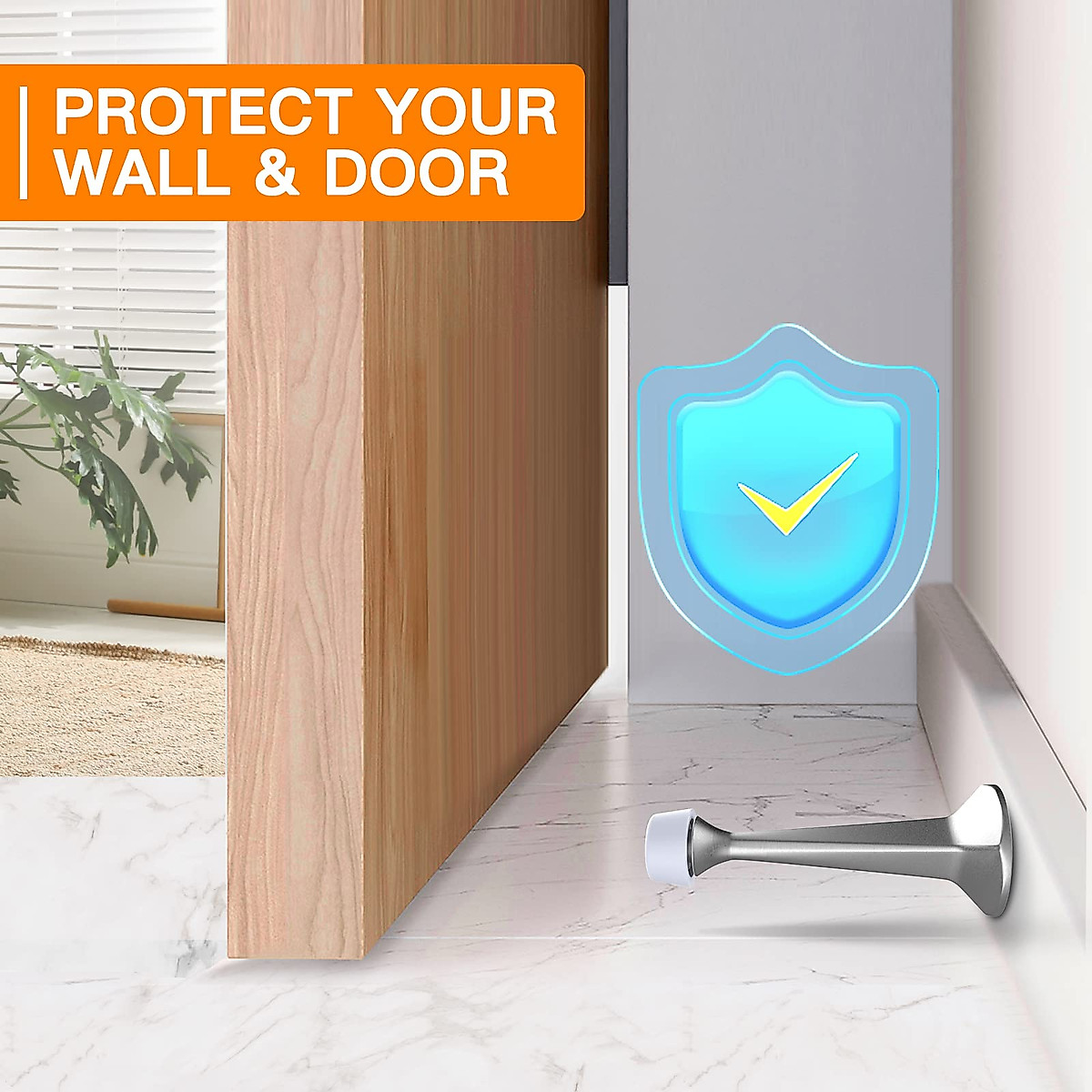 Door Stoppers for Bottom of Door - 6 Pack WINONLY Door Stops with Soft Rubber Tips Wall Protector Heavy Duty Solid Rigid Door Stoppers, Satin Nickel