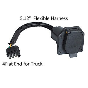 4 Flat to 7 Blade Trailer Light Adapter, Wiring Reverse Plug Connector with Mounting Bracket for Car Truck RV Side to Trailer Side Towing Solutions, RV 7 Pin to 4 Pin Trailer Adapter