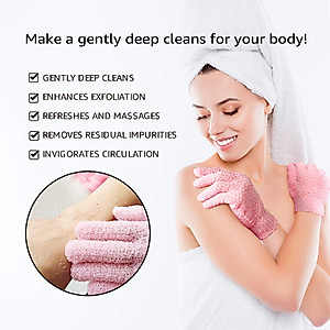 Evridwear Exfoliating Gloves for Shower, 100% Nylon Thick Soft Medium Heavy Bathing Gloves Dead Skin Remover Body Scrubber Smooth Skin with Hang Loop, 1 Pair Moderate Pink
