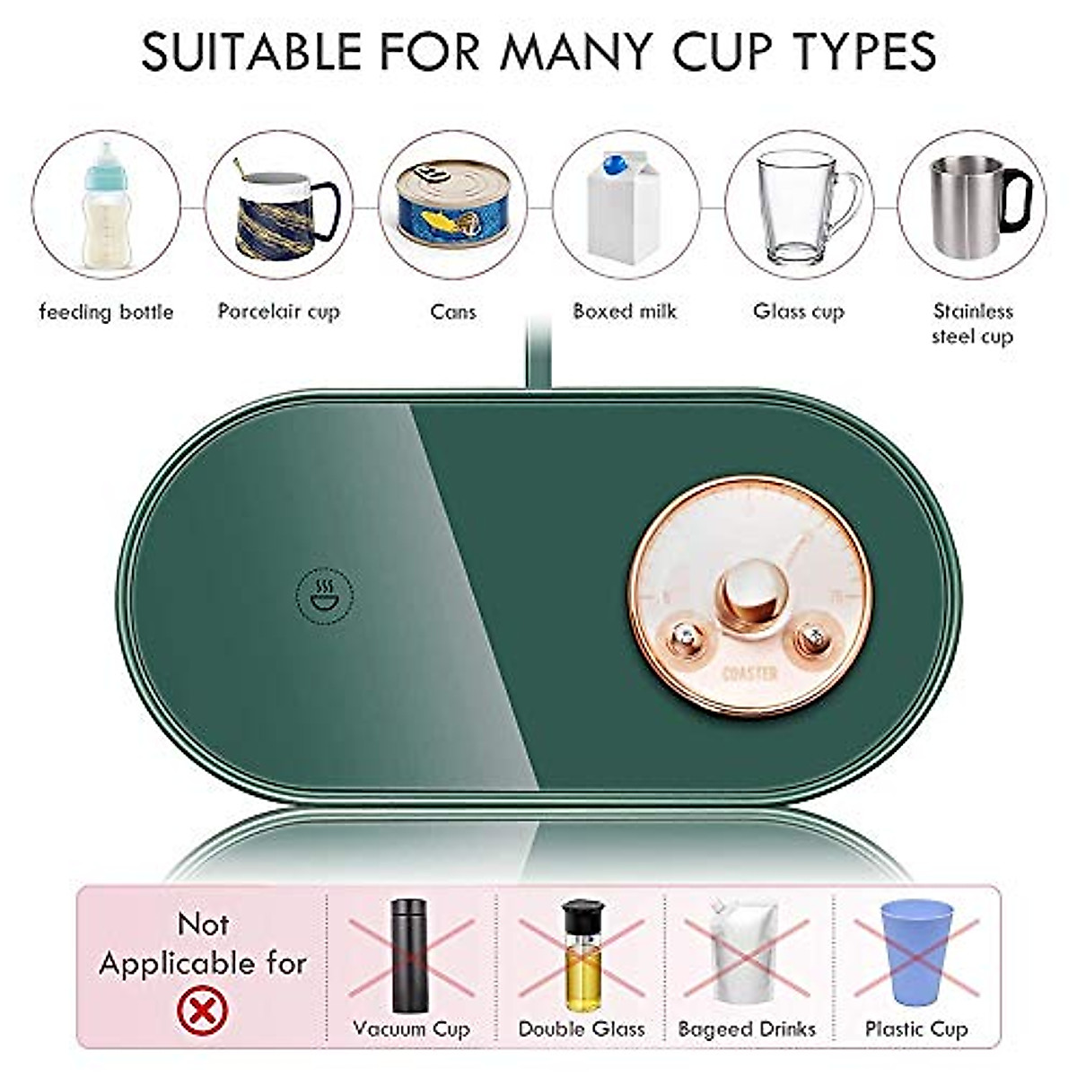 Jcevium Coffee Mug Warmer Adjustable Temperature Coffee Plate for Office Home Desk with Automatic Shut Off and On