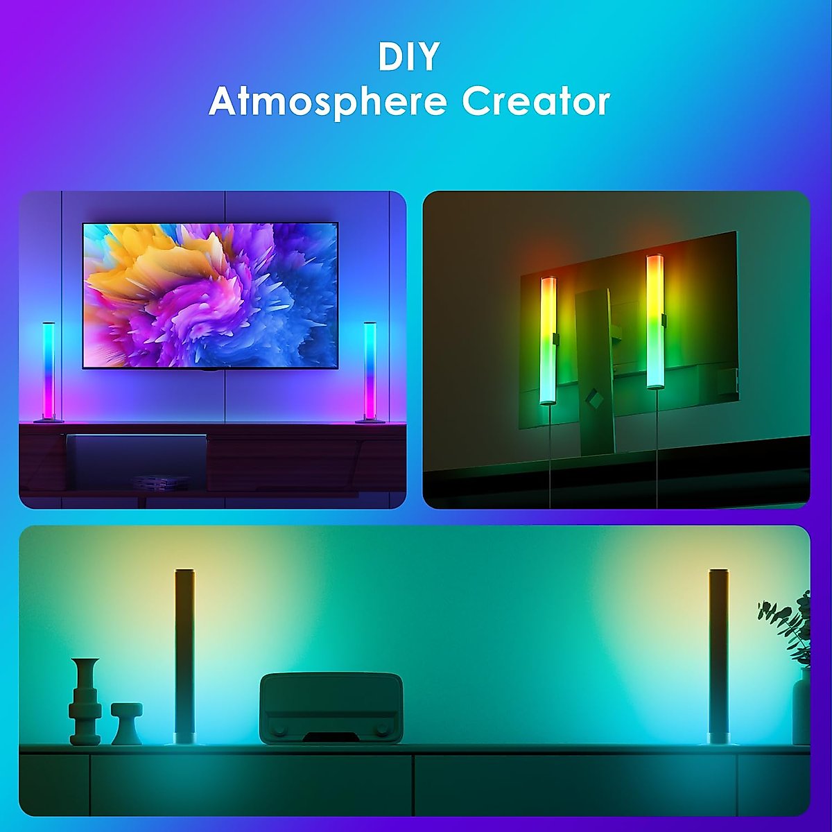 Barhootao RGB Light Bar,Smart LED Light Bar for Room,16 Million Colors,Three Control Modes,Dynamic Music Sync Mode,213 Preset Modes,USB Interface（Without Adapter）