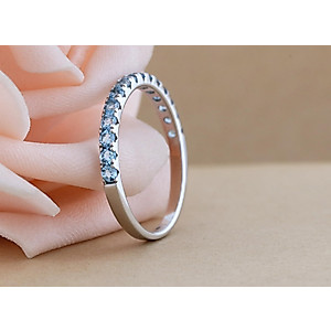 Dazzlingrock Collection 0.52 Carat (ctw) Round Blue Topaz Ladies Half Eternity Style Wedding Stackable Band 1/2 CT | 14K White Gold, Size 6.5