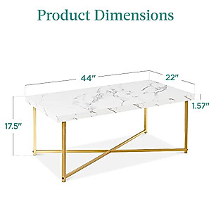 Best Choice Products 44in Rectangular Marble Coffee Table, X-Base Accent Table for Living Room, Dining Room, Home Décor w/Faux Marble Top - White/Bronze Gold