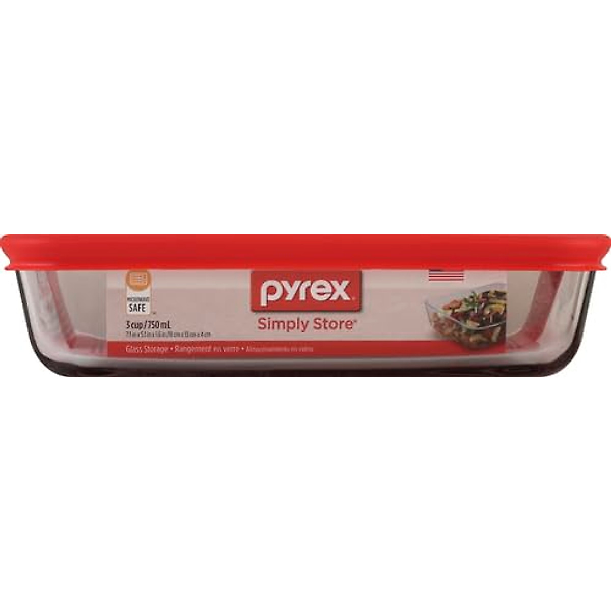 Pyrex 3-Cup Single Rectangular Food Storage Container with Lid, Non-Toxic, BPA-Free Lid, Tempered Non-Pourous Glass, Microwave, Dishwasher, Freezer and Oven Safe, Red
