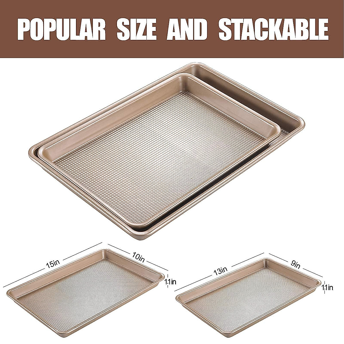 Joho Baking Cookie Sheet Baking Pan Set, Professional Baking Sheet for Oven Nonstick, Large Baking Trays, 3 Piece9x13in,10x15in,13x18in Gold