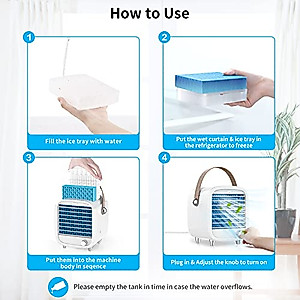 SmartDevil Portable Air Conditioner Fan, Small USB Desktop Air Cooler Fan, USB Personal Cooling Fan with Night Light, Built-in Ice Tray, Strong Wind, for Home, Office, Bedroom (White)