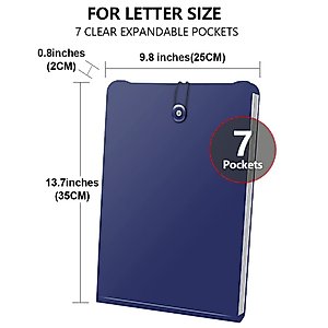 Credibility Accordion File Folder Organizer, 2 Packs Vertical Expanding According Plastic File Folder Bag with 7 Pocket and Labels for A4 Letter Size Paper Document, Bungee Closure, 13.78” x 9.84''